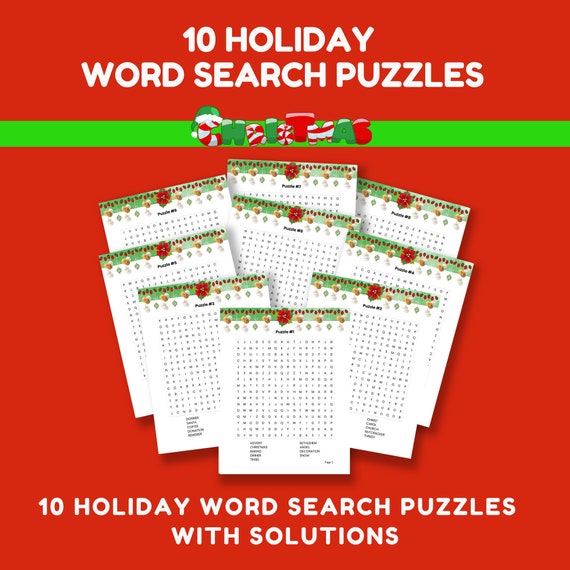 Christmas Holiday Printable Word Search Puzzles 10 Pack | Etsy