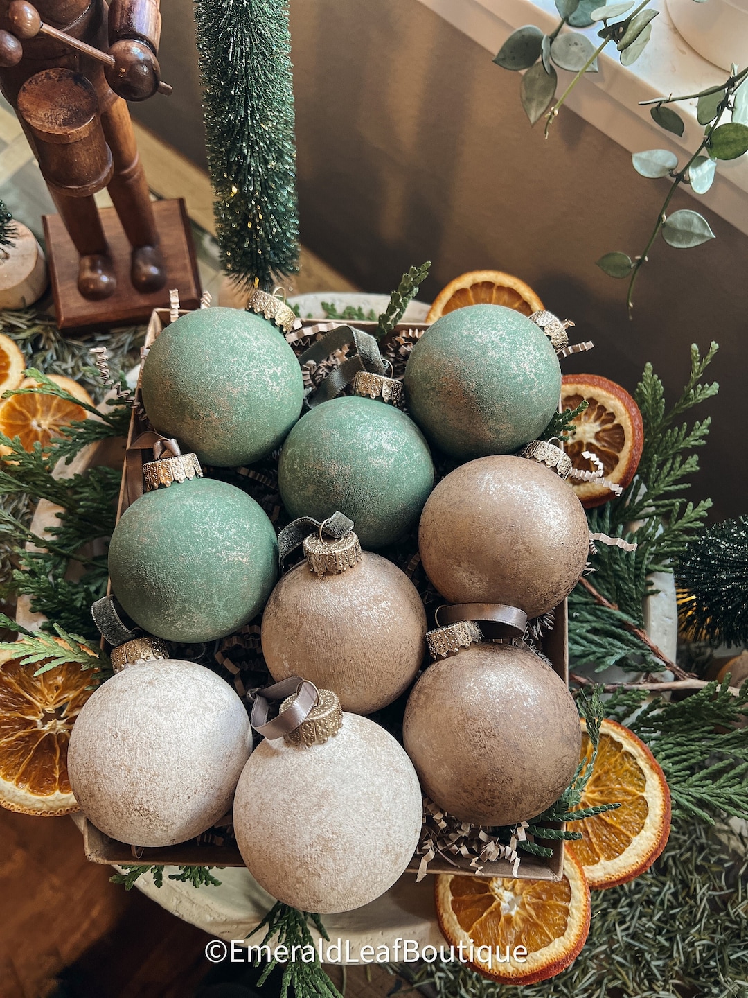 Green Neutrals| Earth-toned| Christmas Ornaments| Hand-painted ...