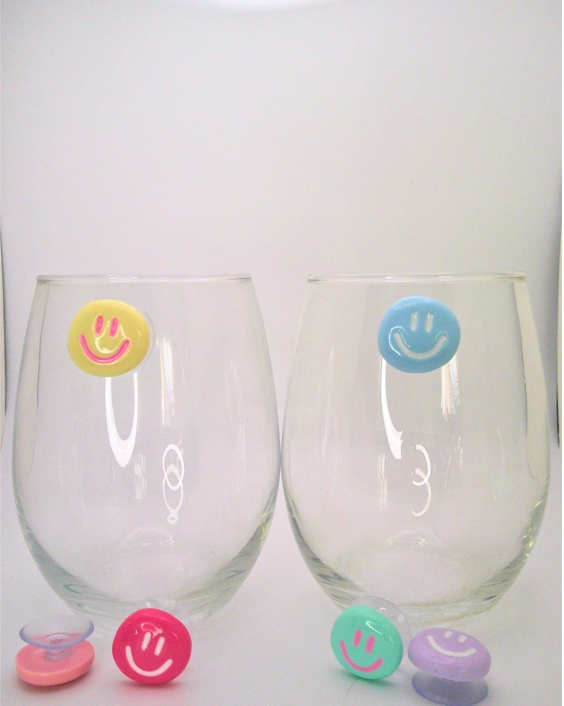 Smiley Face Drink Markers: Retro Stemless Wine Charms - Etsy