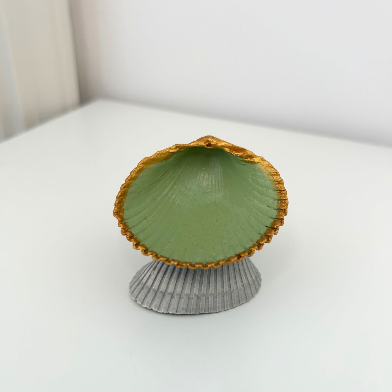 Small Seashell Jewelry Dish Green With Gold Outline - Etsy