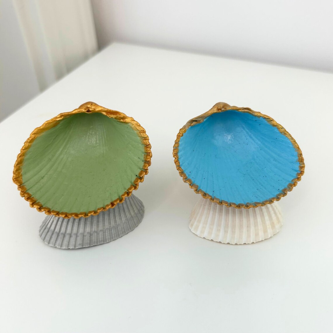 Small Seashell Jewelry Dish Green With Gold Outline - Etsy