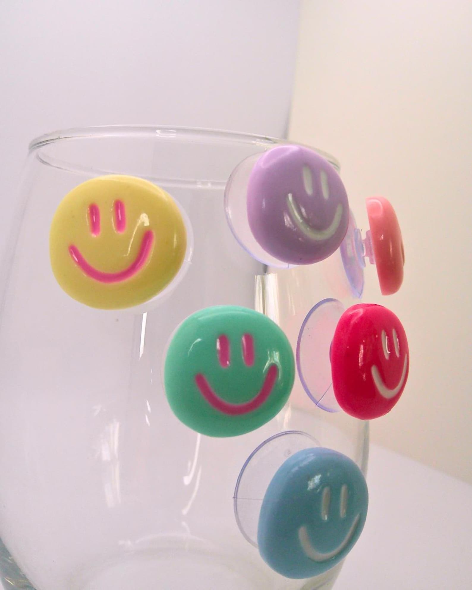 Smiley Face Drink Markers: Retro Stemless Wine Charms - Etsy
