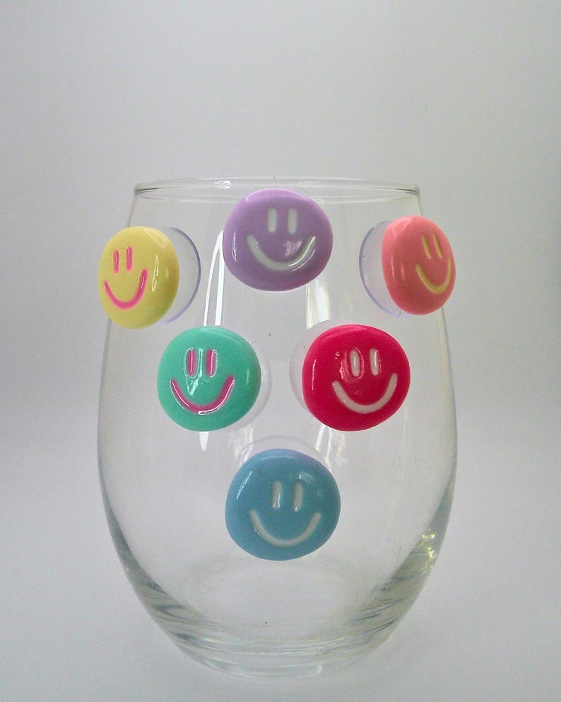 Smiley Face Drink Markers: Retro Stemless Wine Charms - Etsy