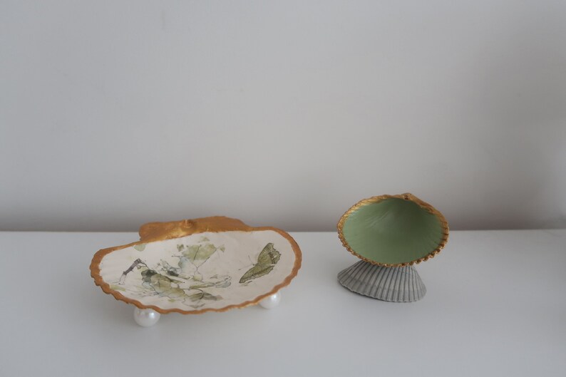 Small Seashell Jewelry Dish Green With Gold Outline - Etsy