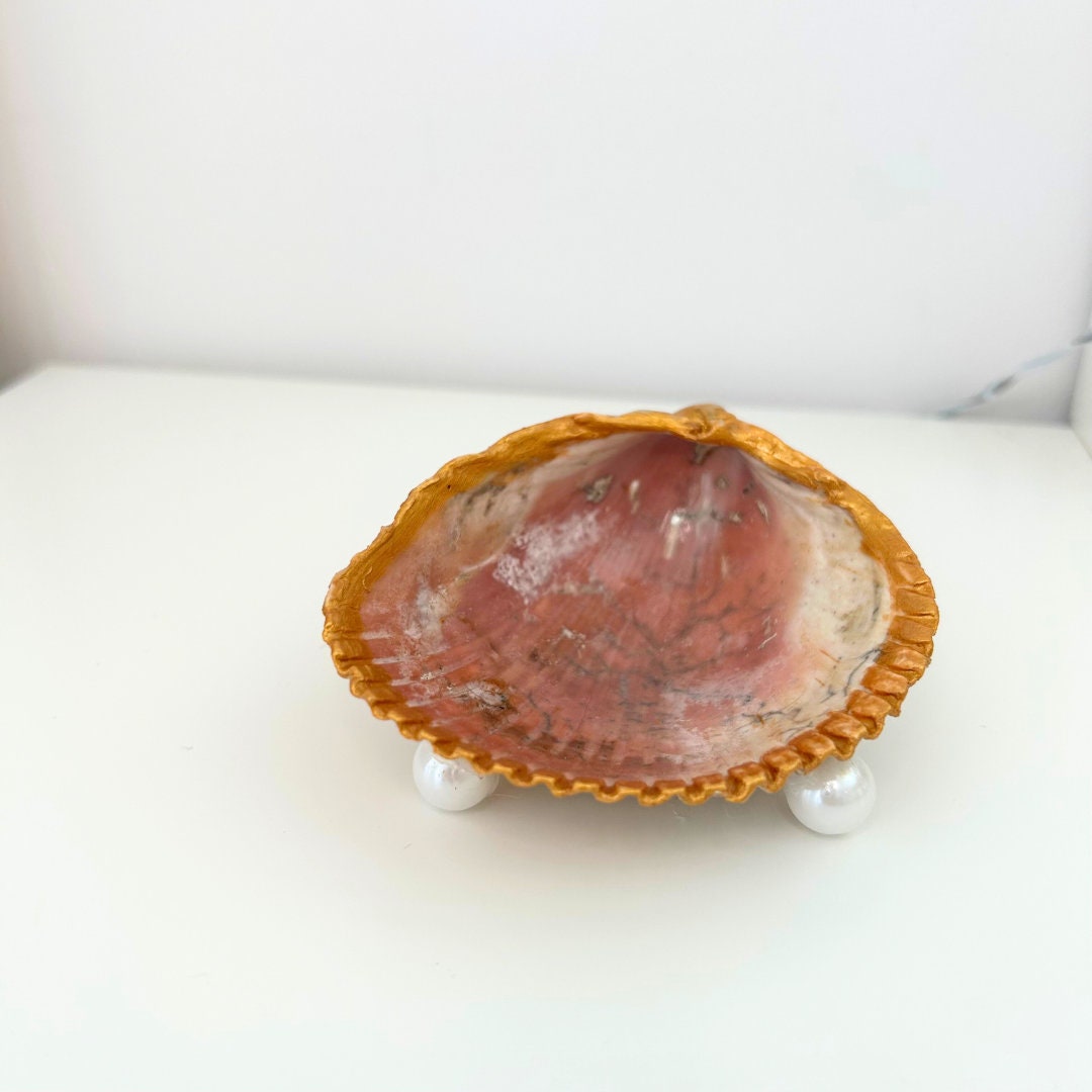 Large Seashell Jewelry Dish Pink Tones With Gold Outline - Etsy