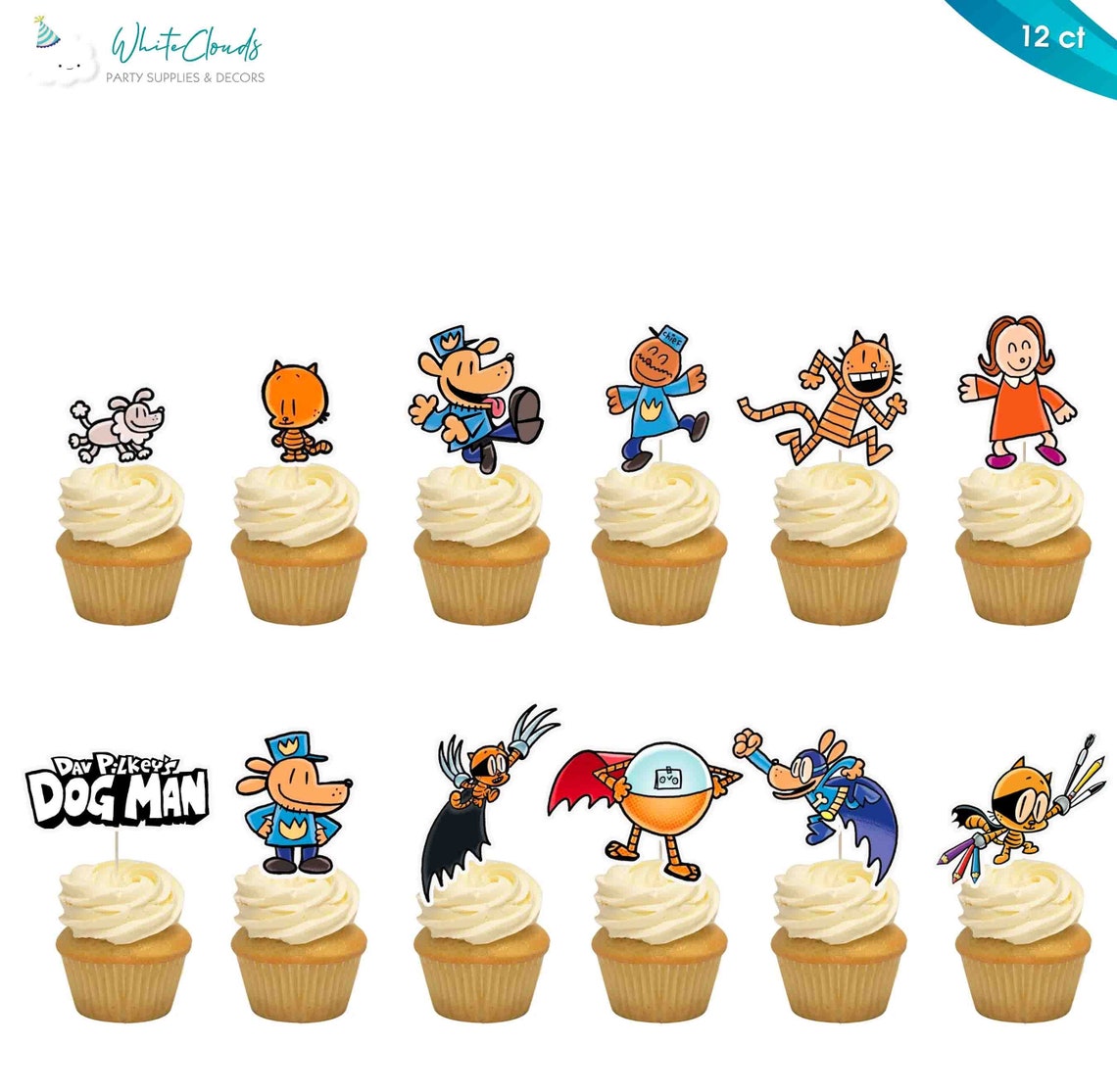 Dog Man Cupcake Toppers for Birthday Party Decorations | Etsy