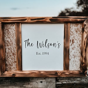 Custom Cowhide Sign: Rustic Western Decor, Handmade Pine Frame - Etsy