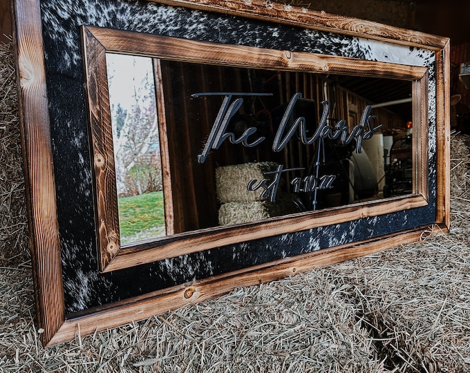 Framed Cow Print Mirror/ Turquoise/ Cow Print Home Decor/ Western ...