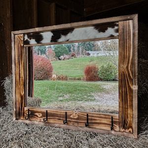 Cowhide Framed Mirror With Hangers - Etsy