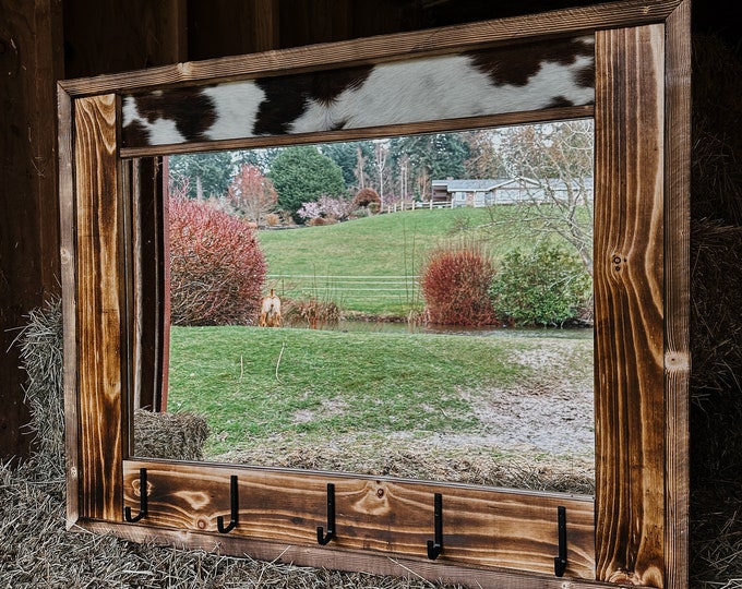 Cowhide Framed Mirror With Hangers - Etsy