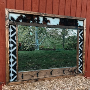 Cowhide Framed Mirror With Hangers - Etsy