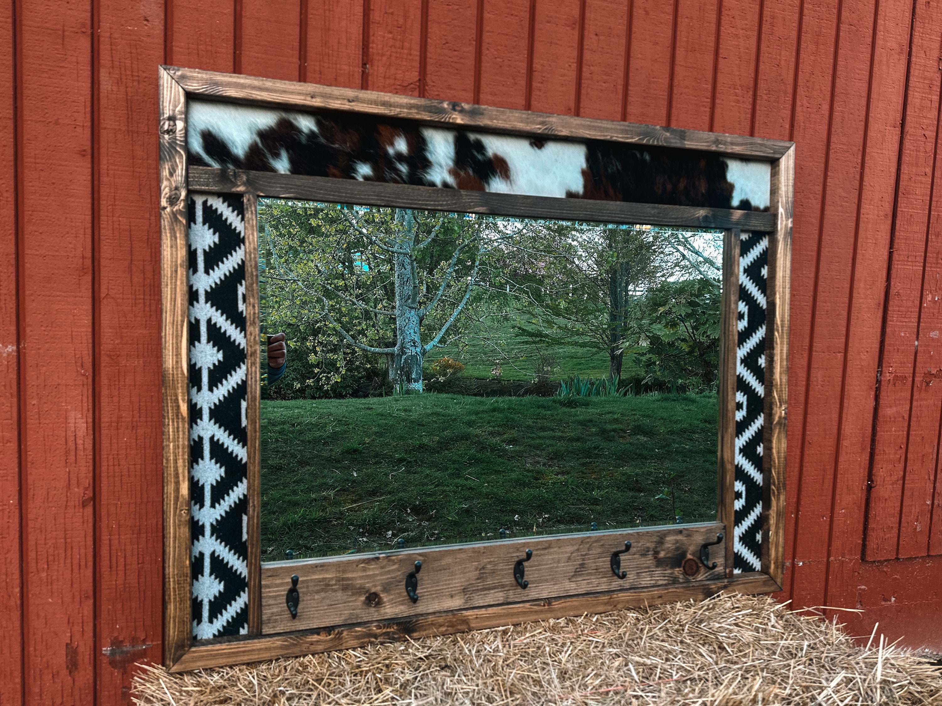 Cowhide Framed Mirror With Hangers - Etsy