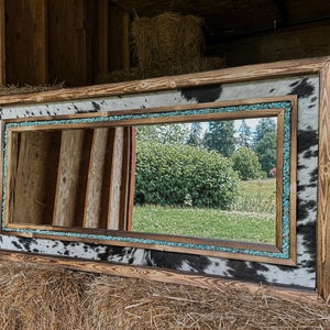 Framed Cowhide Turquoise Mirror / Western Mirror/ Cowhide Decor - Etsy ...
