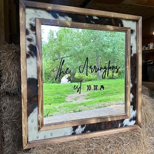 Handmade Cowhide Mirror: Western Decor With Pine Wood Frame - Etsy