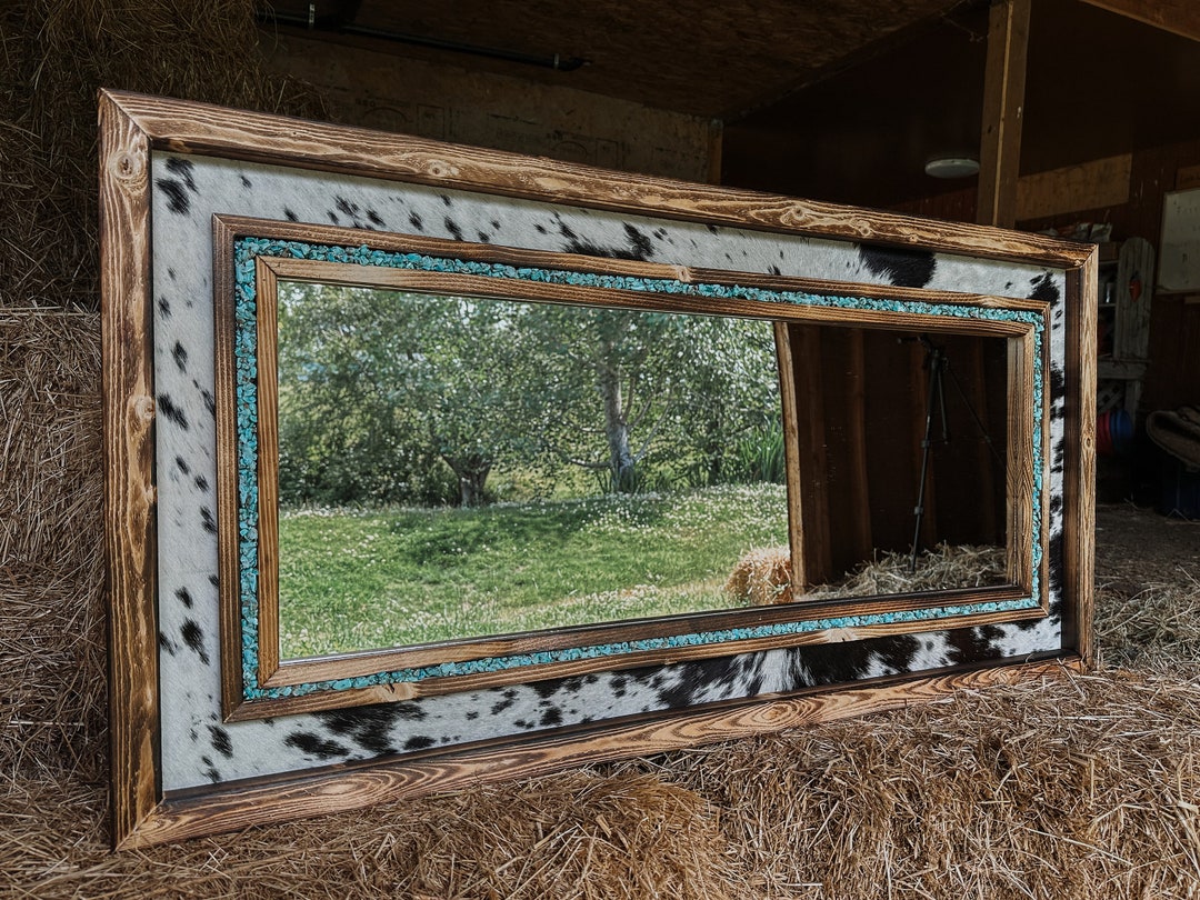 Handmade Cowhide & Turquoise Western Mirror - Pine Wood Frame - Etsy