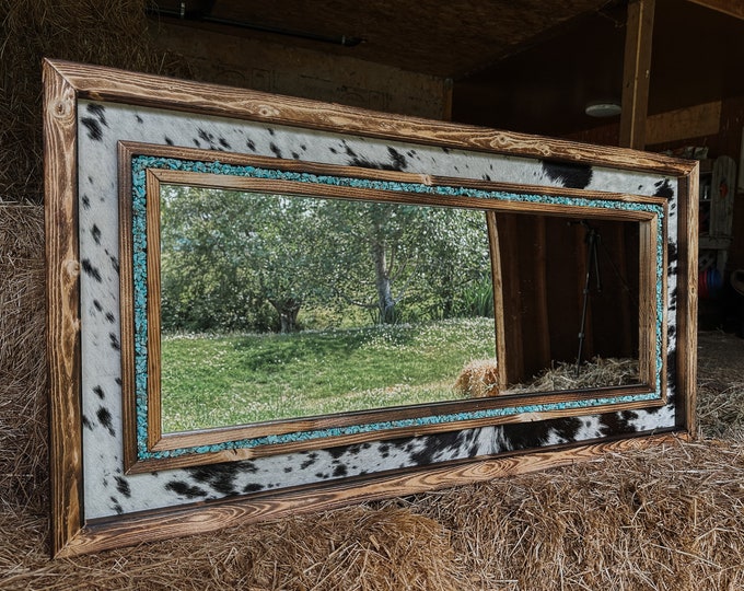 Framed Cowhide Turquoise Mirror / Western Mirror/ Cowhide Decor - Etsy ...