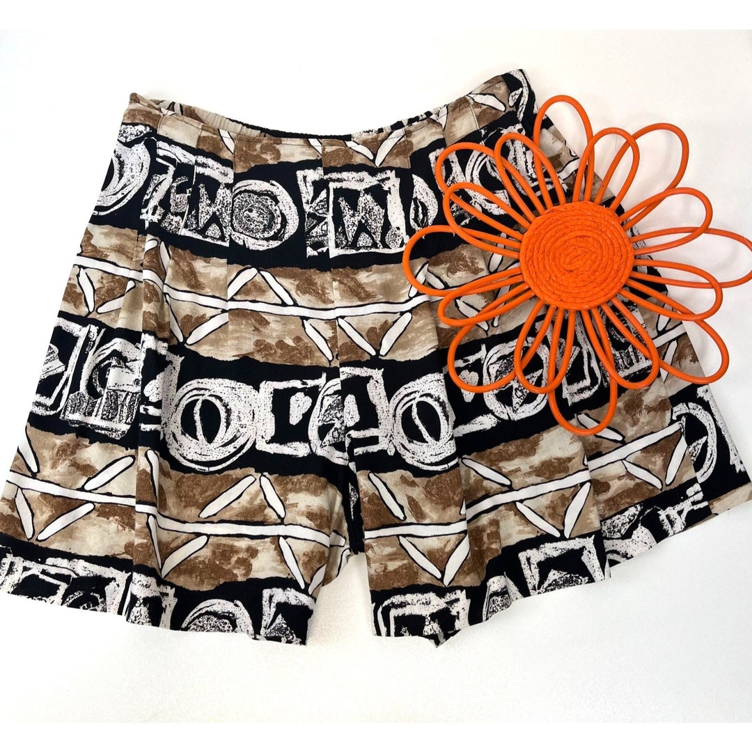 Vintage 90s Aztec Print Rayon Shorts - High Waist Boho Indie Size L - Etsy
