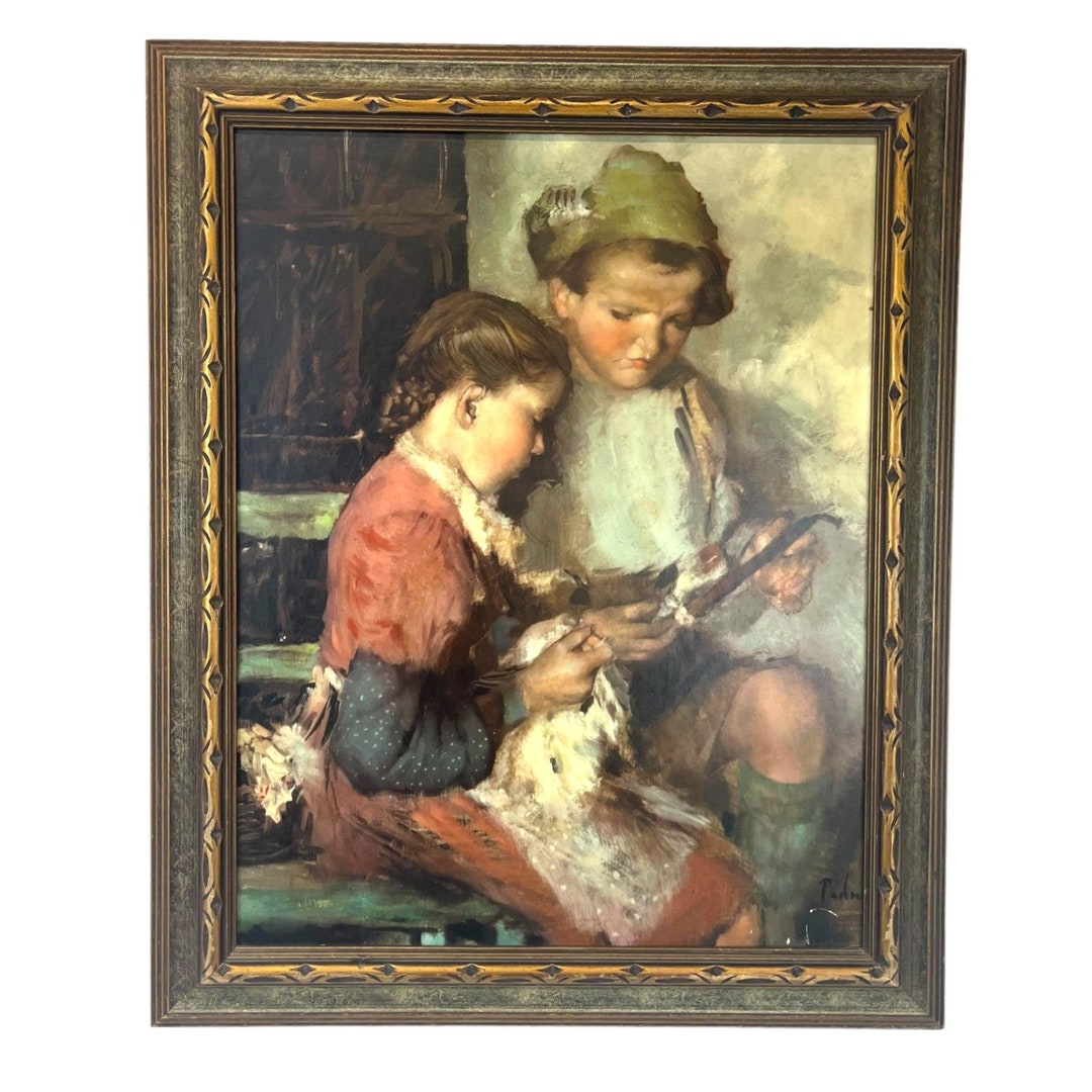 Paul Mathias Padua Brother and Sister Painting Framed Artwork Vintage ...