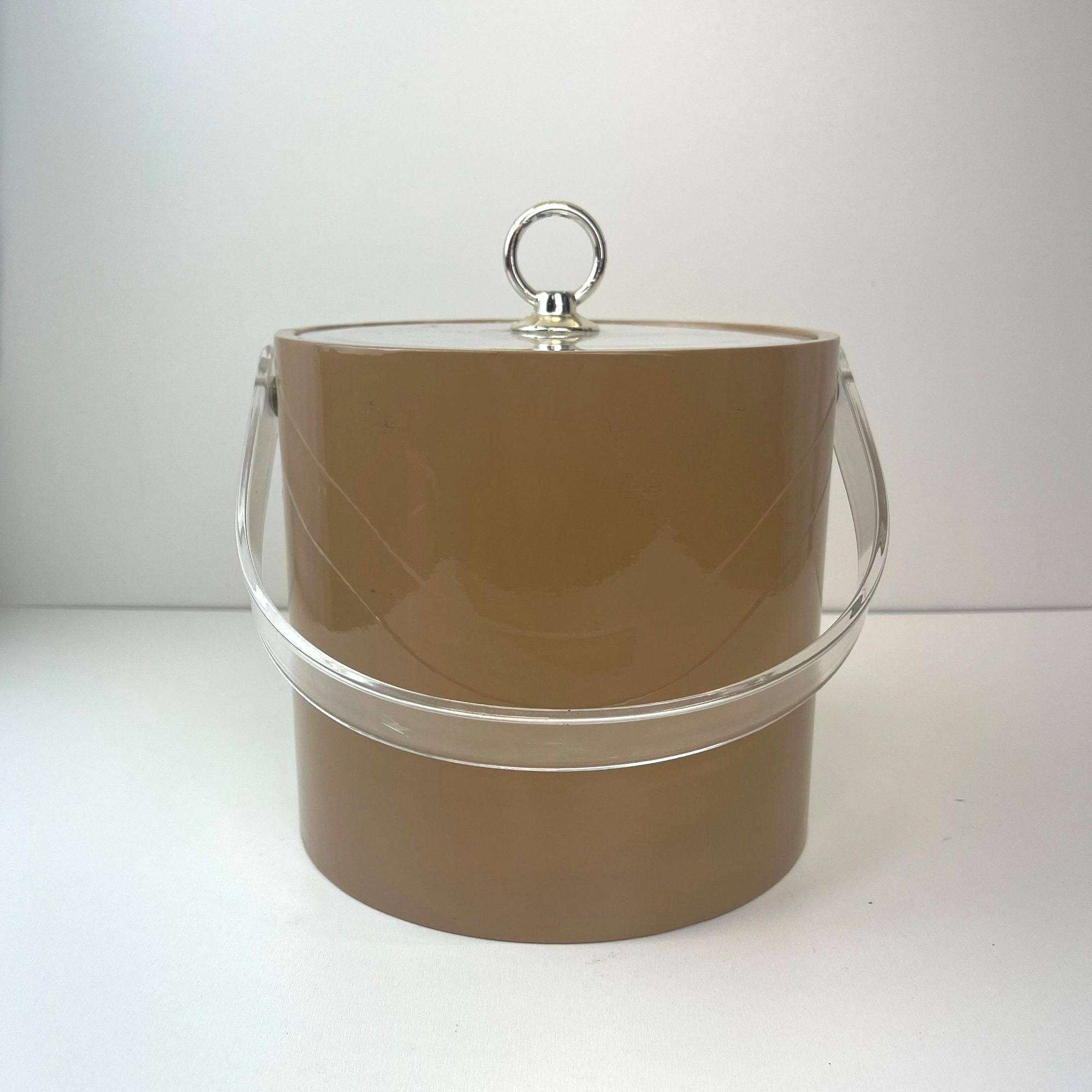 Vintage Mid Century Shelton Ware Beige Vinyl & Lucite Handle Ice Bucket ...