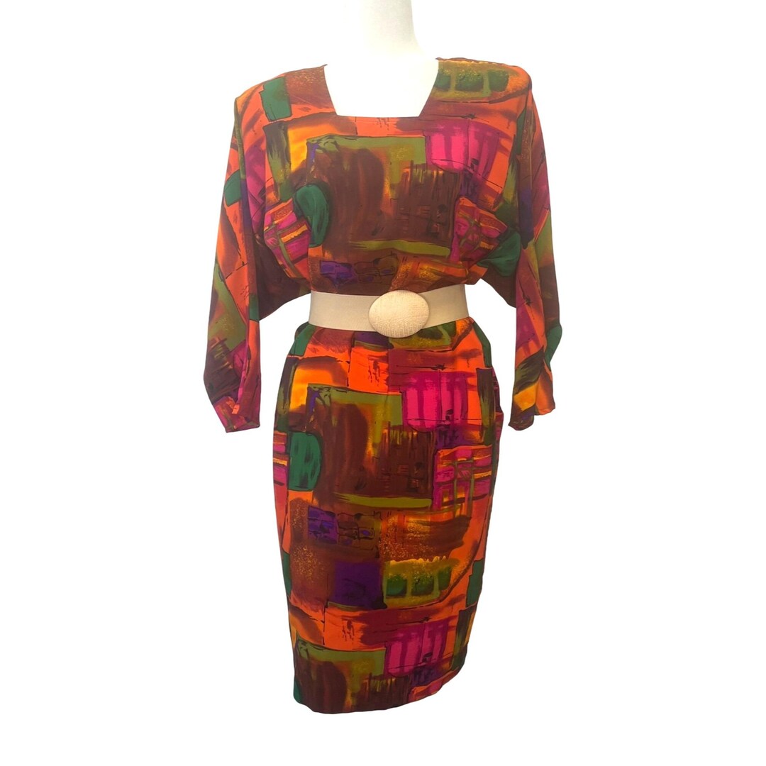 Anthony Mark Hankins Vintage Bright 80s 90s Art Deco Abstract Dress ...