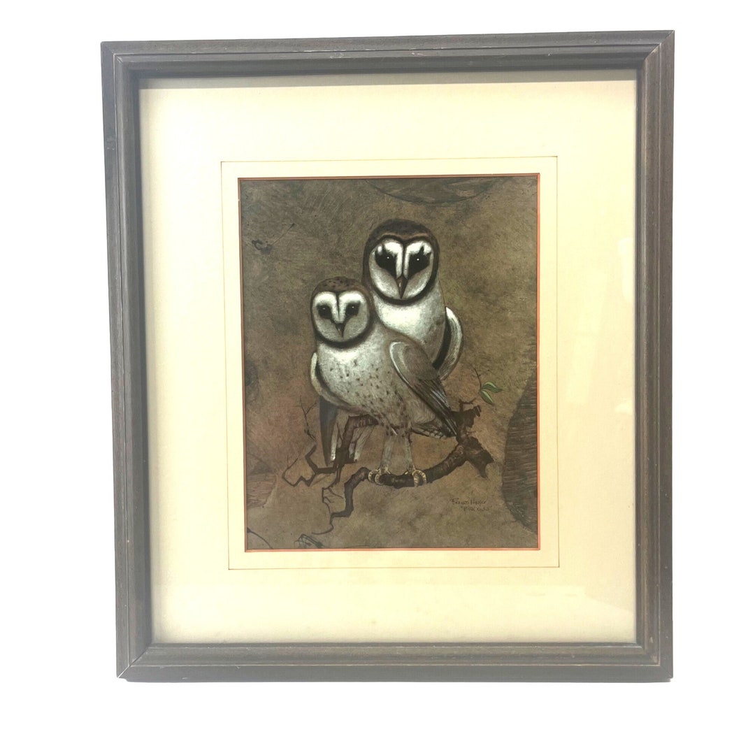 Richard Hinger Barn Owls Vintage Framed Art: MCM Farmhouse Wall Decor ...