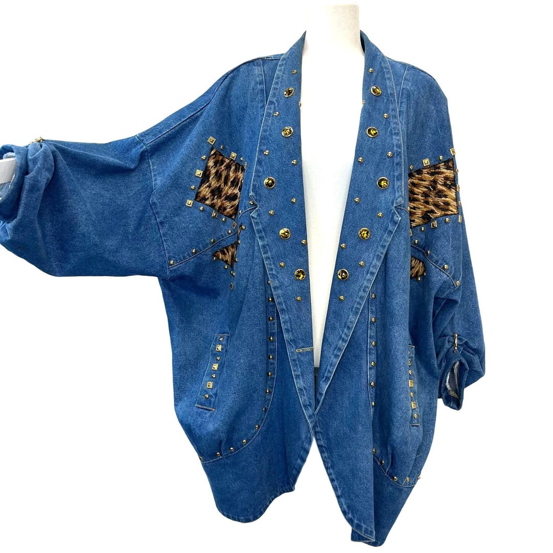 Studio Genuine Retro 80s Jean Jacket Oversized Embellished Gaudy Gold ...
