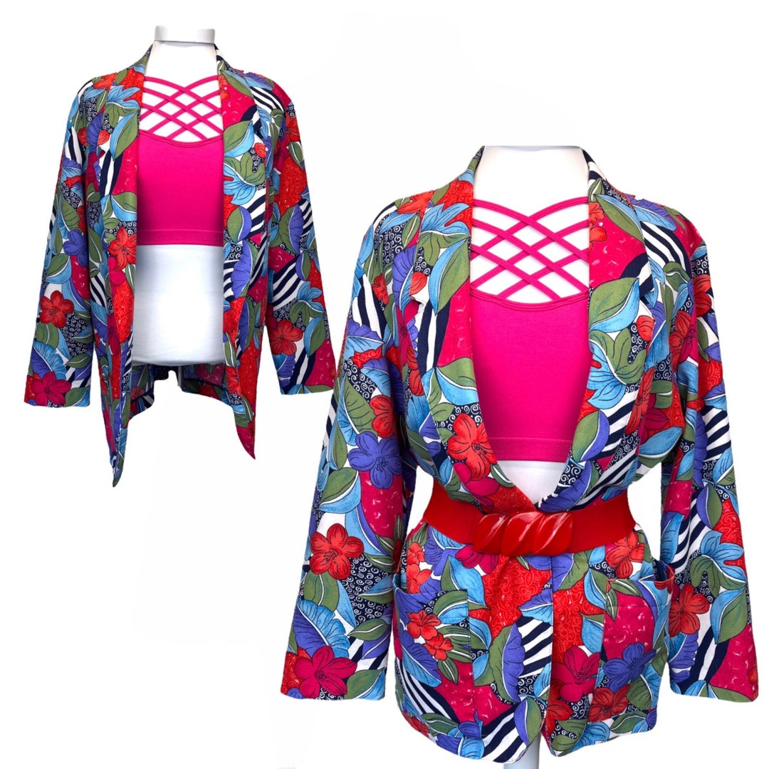 Vintage Retro Art Deco Funky Fun Abstract Print Bright Open Cardigan ...