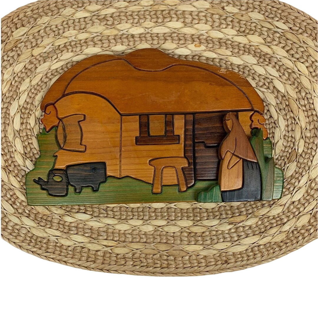 Puckane Wood 3d Folk Art Picture Irish Carving Lady With House - Etsy