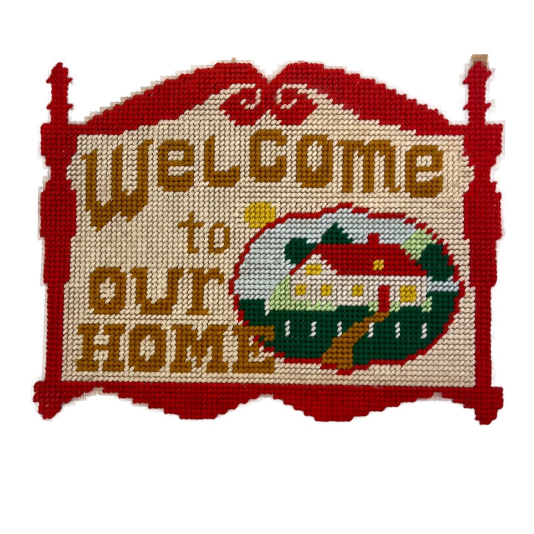 Vintage Needlepoint "welcome to Our Home" Sign: MCM Handcrafted Art (13 ...