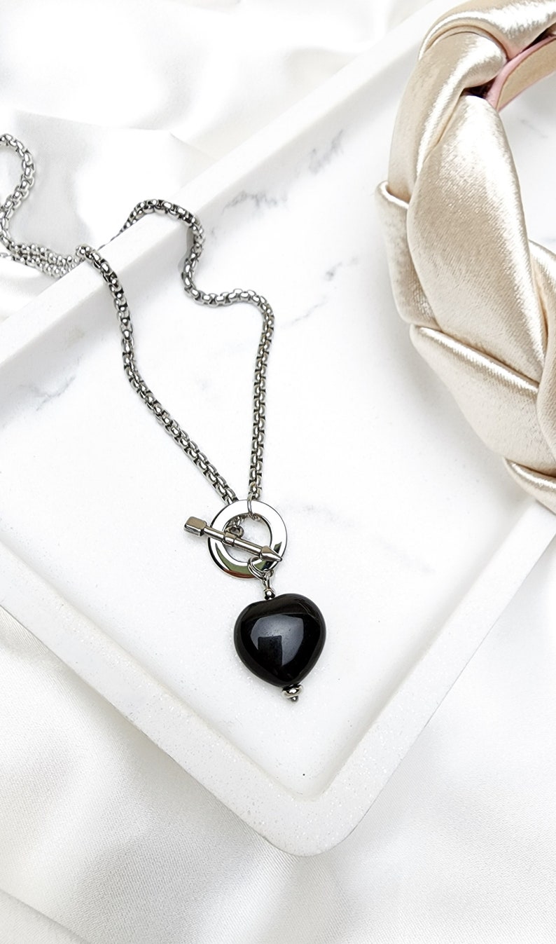 Black Obsidian Heart Necklace Obsidian Crystal Pendant - Etsy