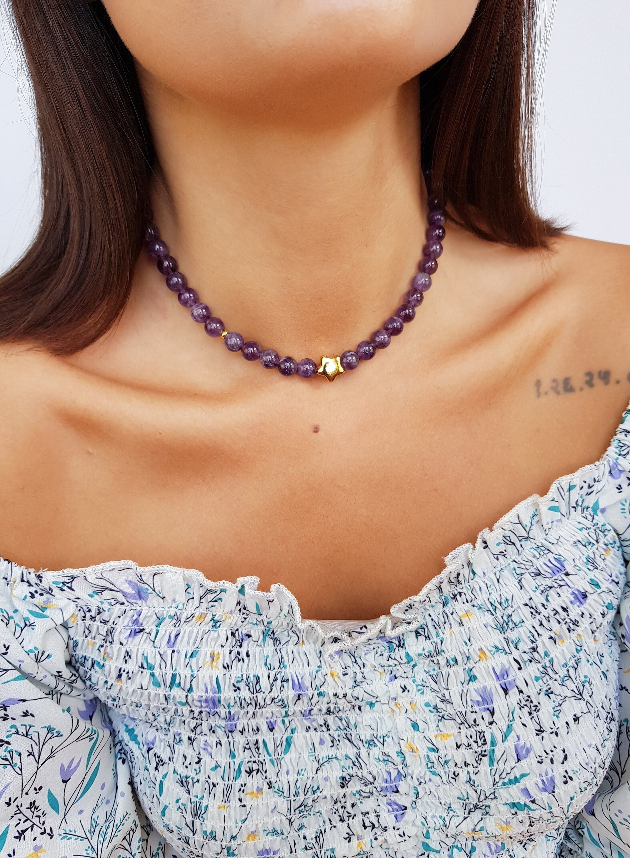 Amethyst Choker Gold Star Choker Chakra Healing Crystal | Etsy