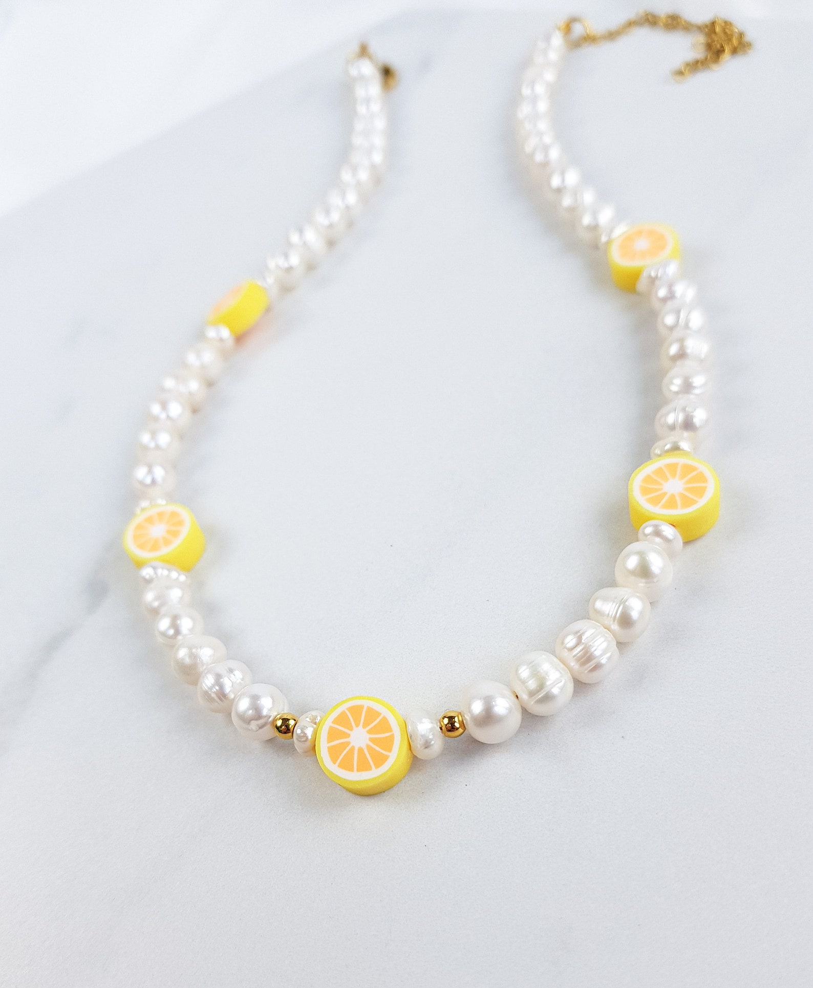 Lemon Necklace Orange Citrine Necklace Beaded Pearl Choker - Etsy
