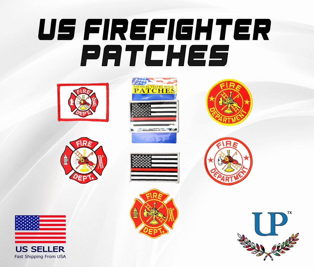 US Fire Department Iron on and Velcro Patches, Firefighter Patch, Red ...