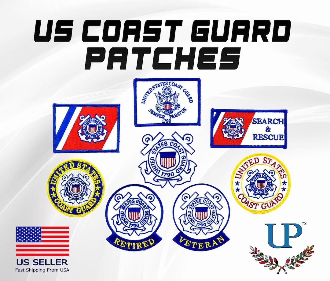 US Coast Guard Iron on and Velcro Patches, Retired and Veteran Patches ...