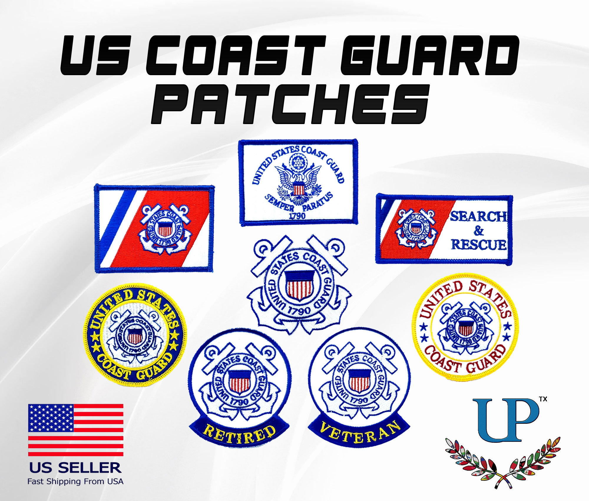 US Coast Guard Iron on and Velcro Patches, Retired and Veteran Patches ...