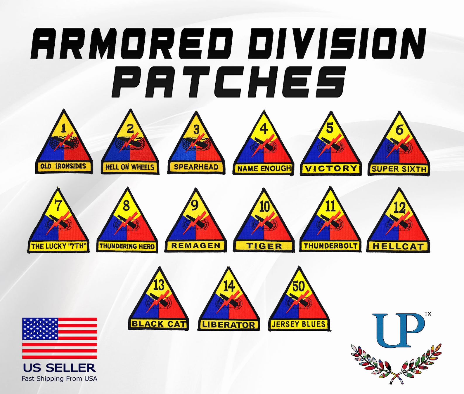Embroidered US Army Armored Divisions Iron on Patches, Armored Division ...