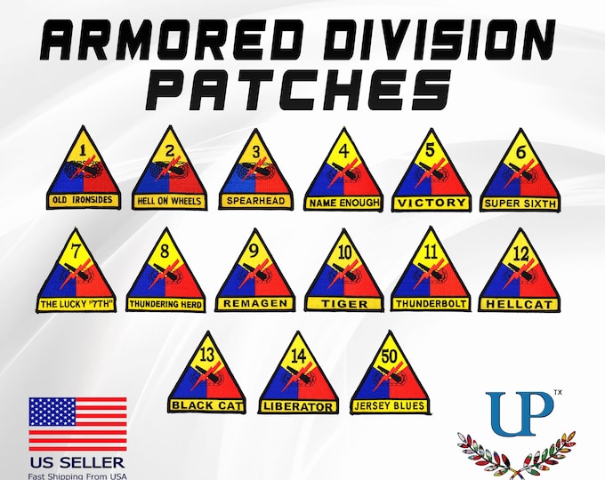 Embroidered US Army Armored Divisions Iron on Patches, Armored Division ...