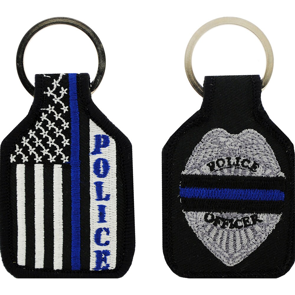 Embroidered POLICE Keychain, the Thin Blue Line Keyring, Police Badge ...