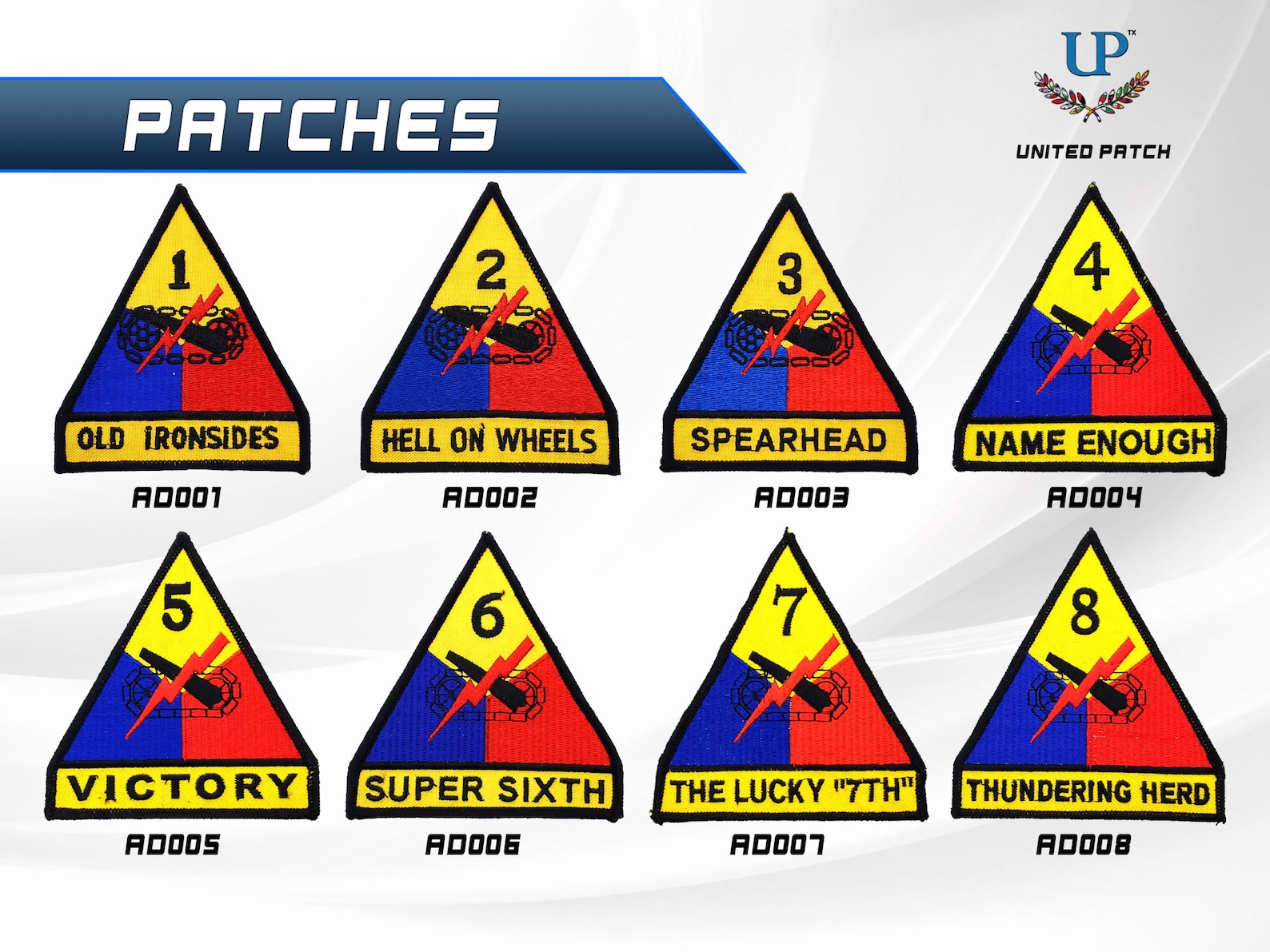 Embroidered US Army Armored Divisions Iron on Patches, Armored Division ...