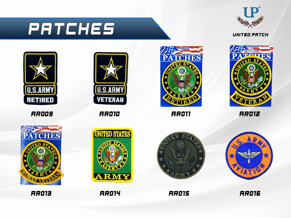 US Army Patches With Iron-on and Velcro Fasteners, Retired and Veteran ...