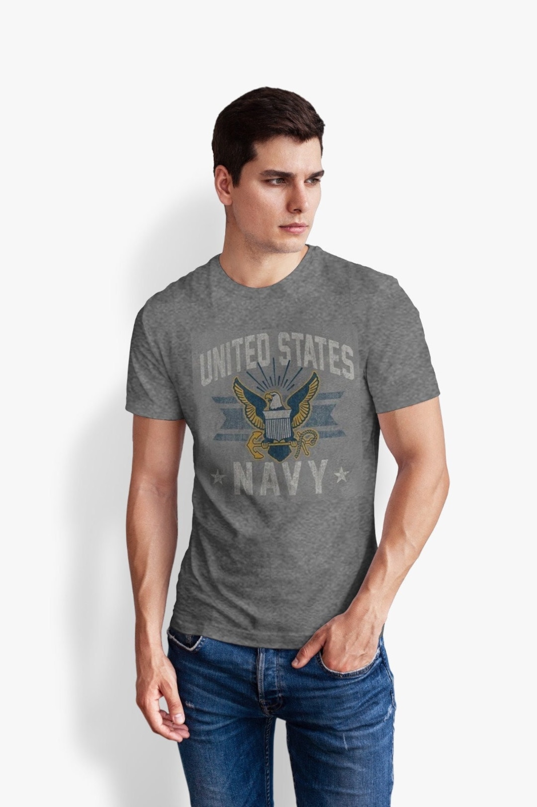 U.S. Navy Vintage T-shirt, Athletic Gray US Navy Anchor T-shirt, US ...