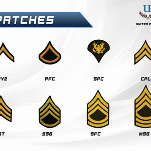 Embroidered US Army Rank Sew on Patches, Green Fabric US Military Rank ...