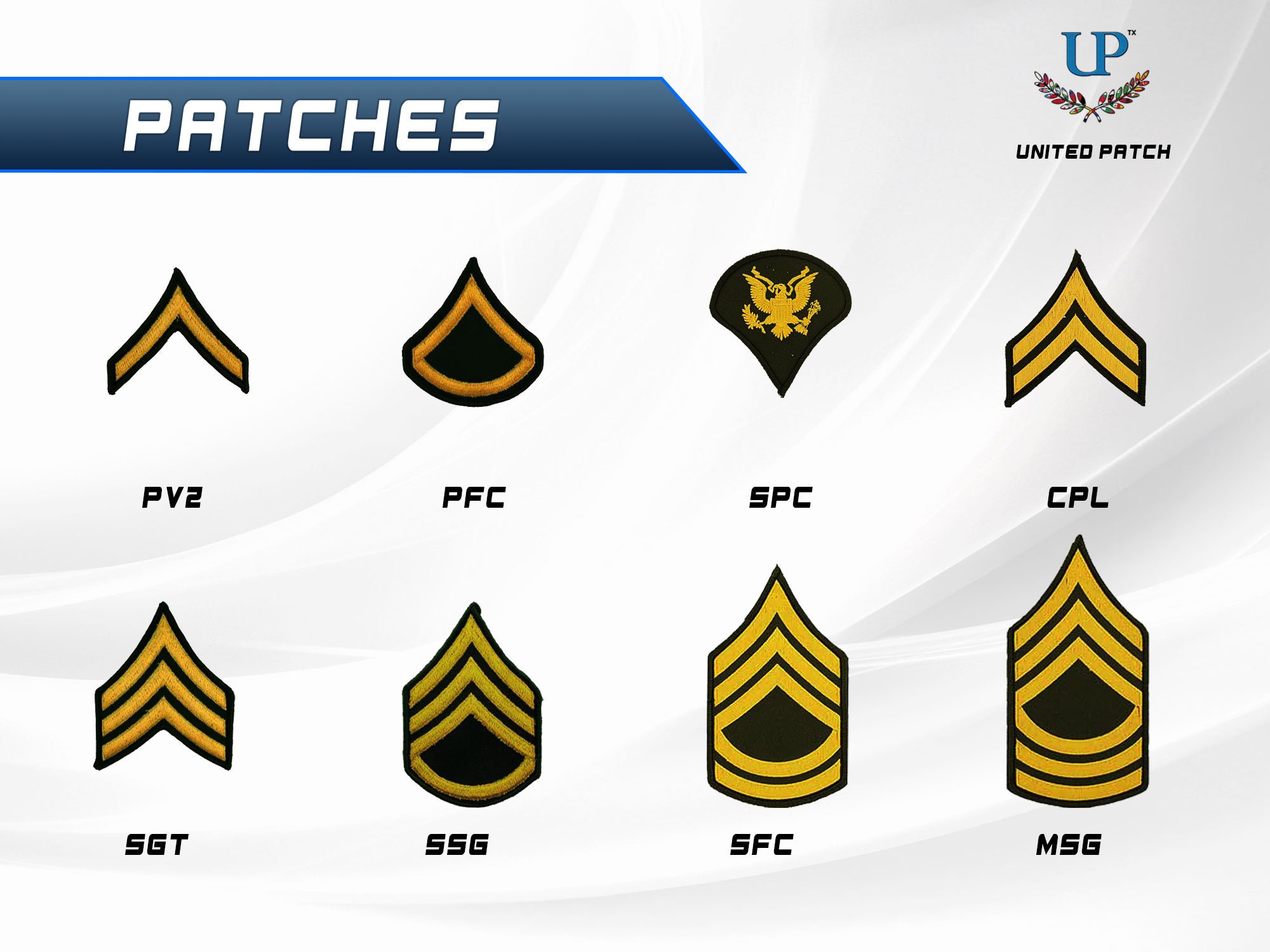 Embroidered US Army Rank Sew on Patches, Green Fabric US Military Rank ...