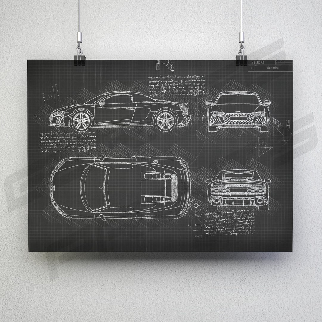 Audi R8 Spyder V10 Quattro (2019 - Present) Car Blueprint Poster - Audi ...