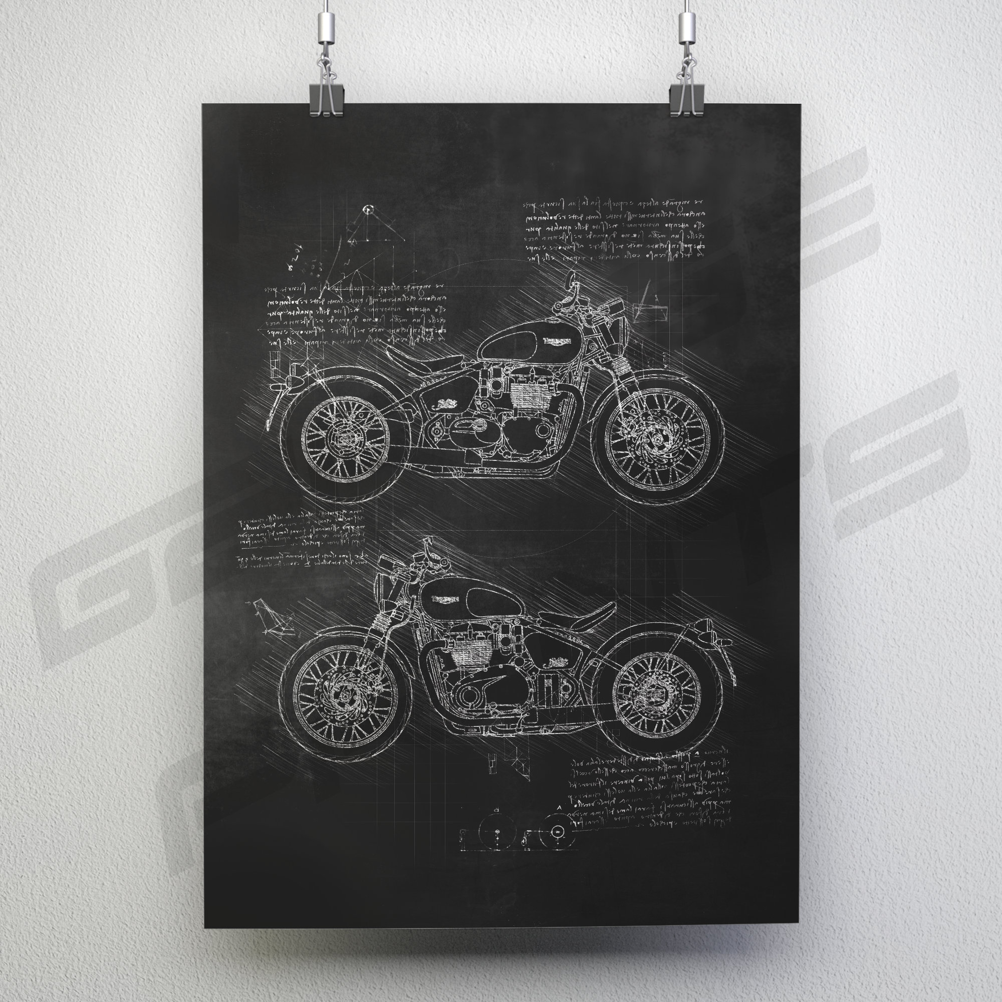 Triumph Bonneville Bobber Blueprint Poster - Da Vinci Motorcycle Wall ...