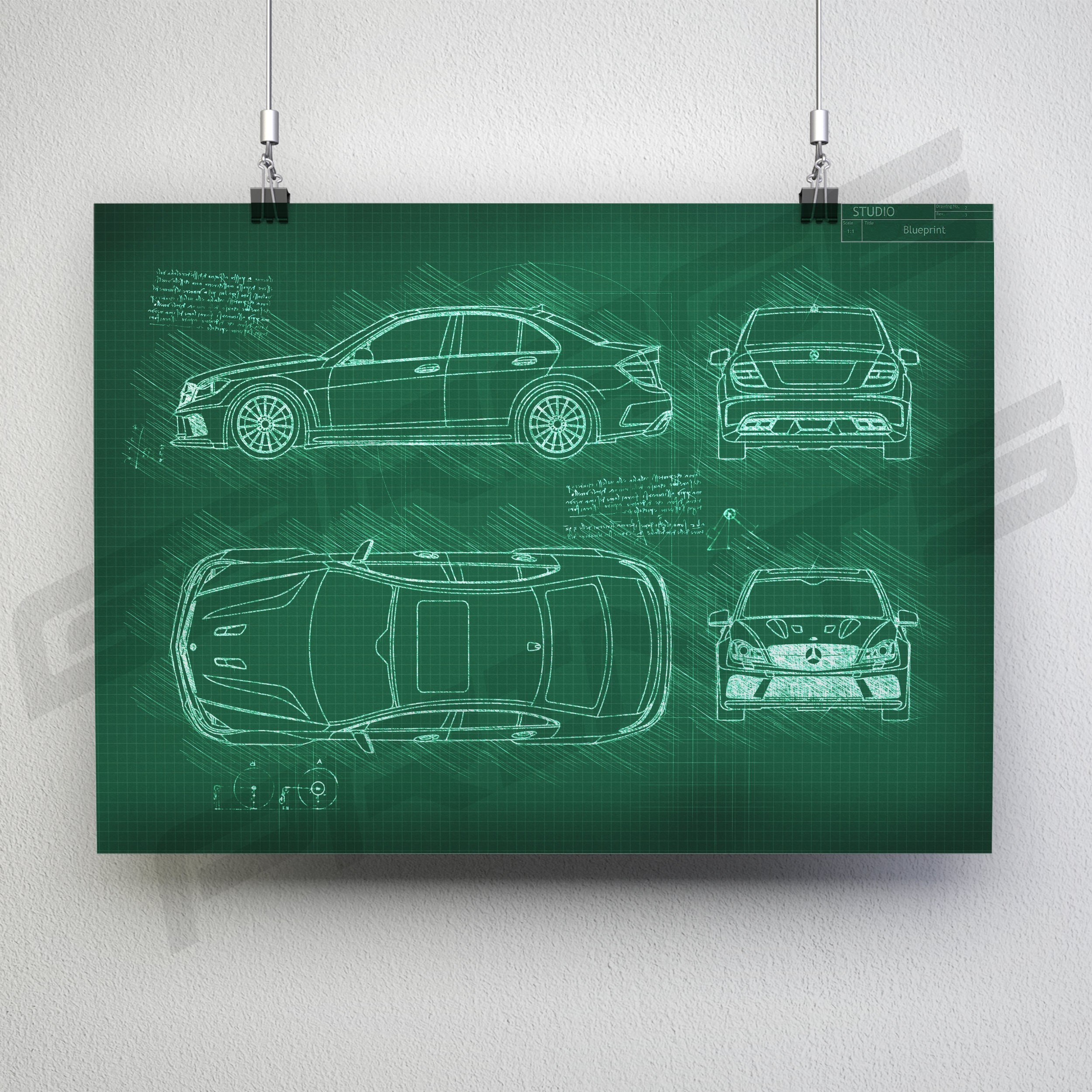 Mercedes-benz C63 AMG W204 (2008-2015) Car Blueprint Poster - Da Vinci ...
