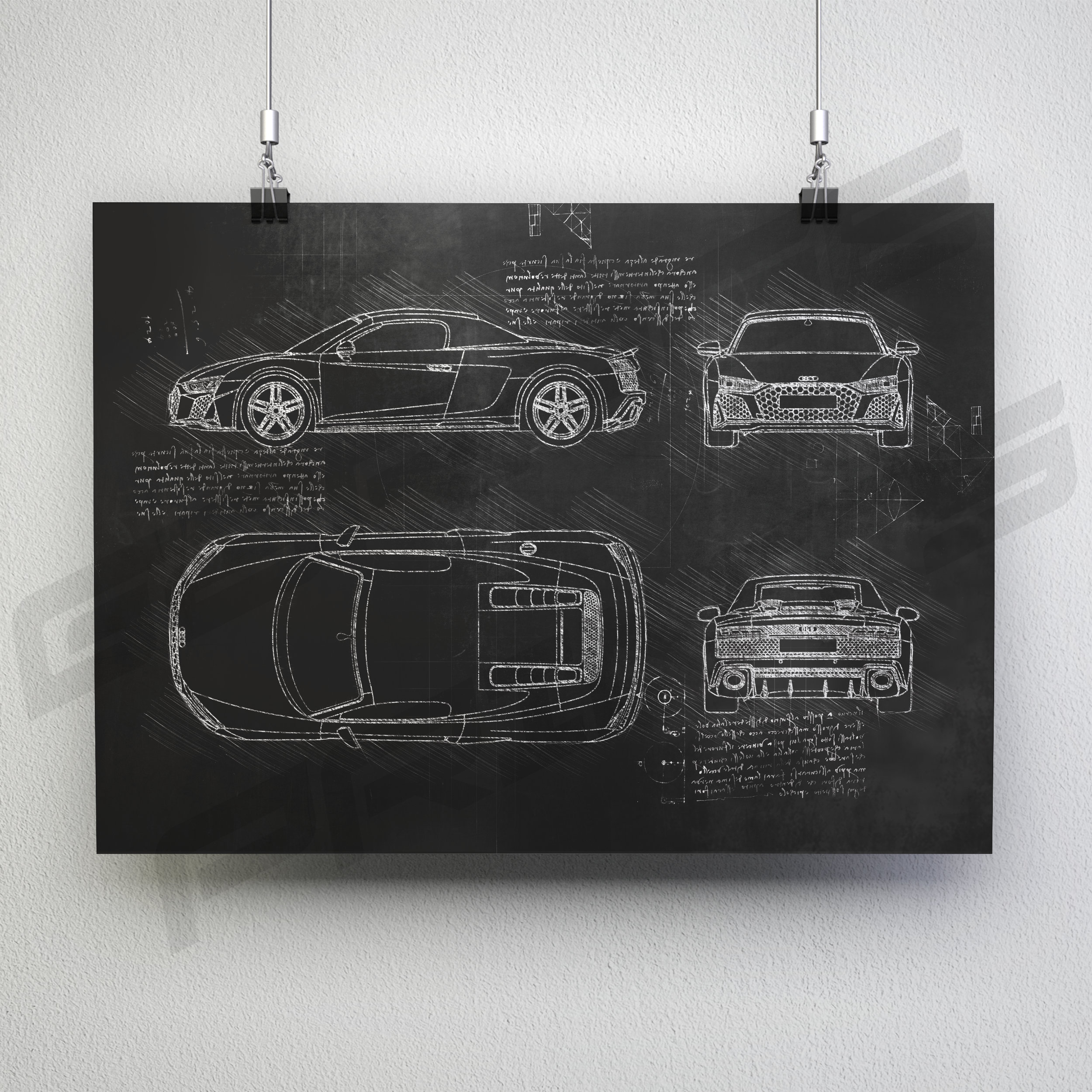 Audi R8 Spyder V10 Quattro (2019 - Present) Car Blueprint Poster - Audi ...