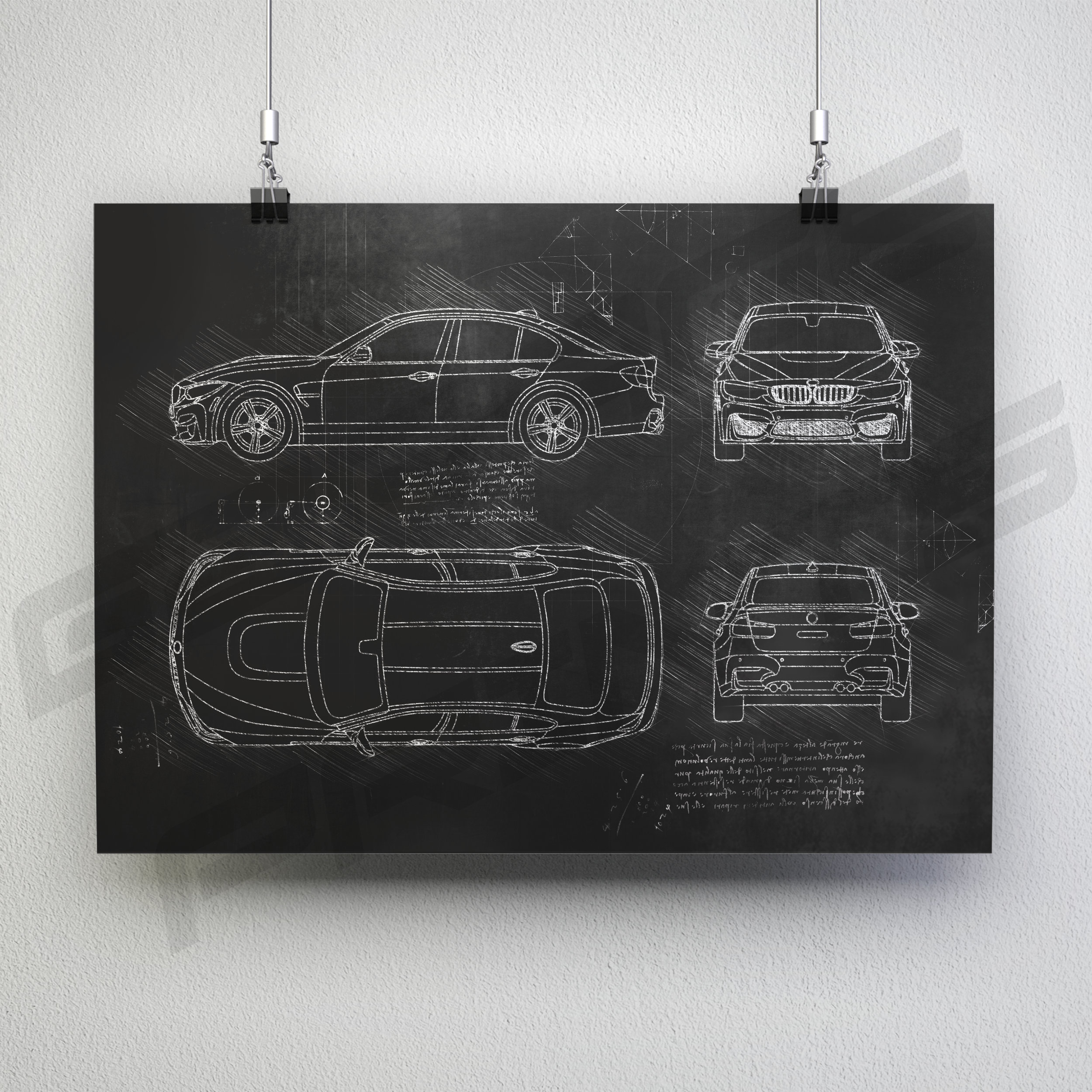 BMW M3 F80 (2014-2018) Car Blueprint Poster - Da Vinci Car Wall Art ...