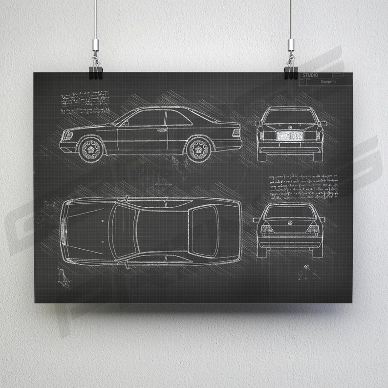 Mercedes-benz E-class Coupe W124 (1987 - 1996) Car Blueprint Poster ...