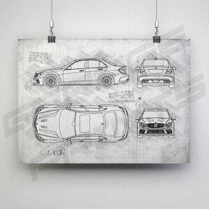 Mercedes-benz C63 AMG W204 (2008-2015) Car Blueprint Poster - Da Vinci ...